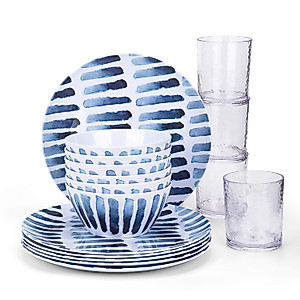 KX-WARE Blue Stripe Melamine Bowls, 6-inch 100% Melamine Cereal/Soup/Salad Bowls, set of 6