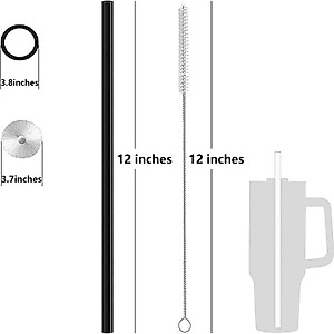 8 Pack Replacement Straws for 40 oz Stanley Adventure Travel Tumbler Cup, Reusable Straws Black Silicone Straws with Cleaning Brush, Compatible with 40oz 30oz 20oz 14oz Stanley Water Jug, 12inch