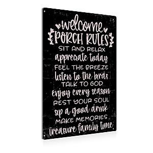 Vintage Welcome Patio Rules Sign Metal Tin Sign Wall Art Decor - Retro Sign for Home Patio Decor Gifts - 8x12 Inch