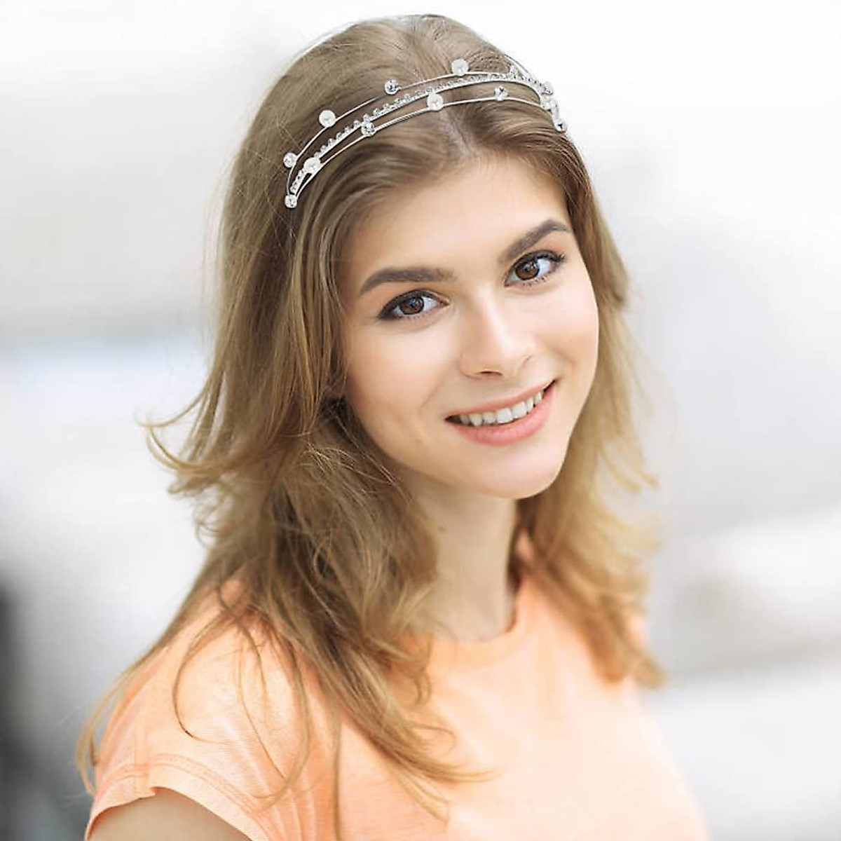 Lawie 8 Pack Sparkly Rhinestone Pearl Silver Metal Headbands,Double Slim Skinny Wire Hair Bands,Decorative Cross Hair Bands Accessories,Crown Tiara Hair Holder Fancy Hairbands for Women Girls