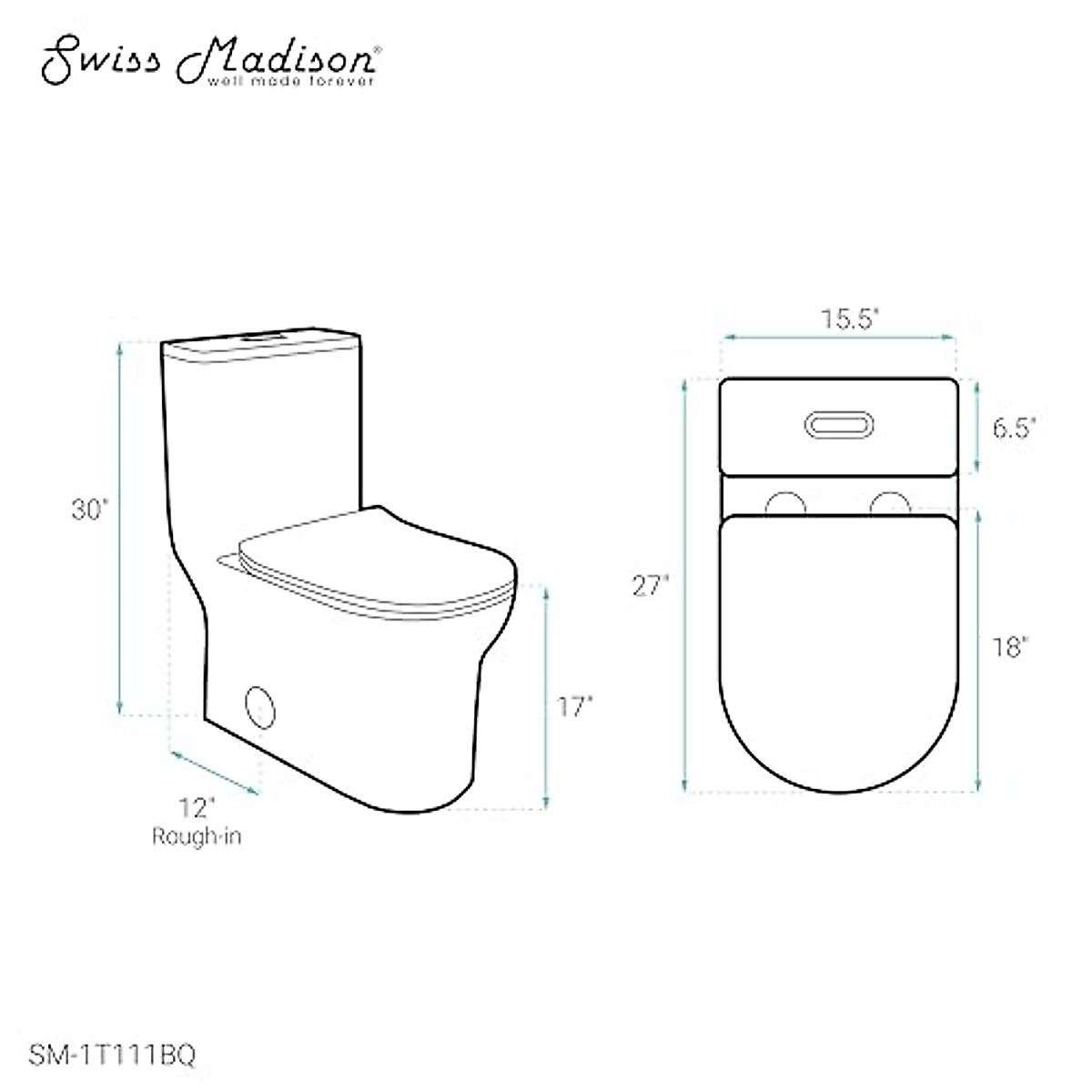 Swiss Madison Well Made Forever SM-1T111BQ, Burdon One Piece Square Toilet Dual Flush 1.1/1.6 gpf in Bisque