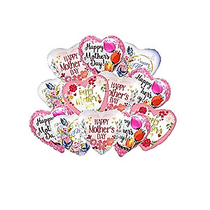 20pcs Happy Mother's Day Heart Balloons Foil Love You Mom Balloons for Mother's Day Mom Birthday Party Decorations (Random Styles)