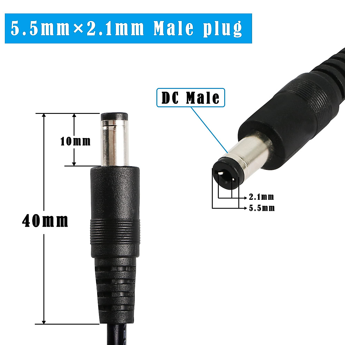 GINTOOYUN 2 PCS DC Y Splitter Power Cable 18AWG DC 5.5MM x 2.1MM Male to Dual DC 5.5MM x 2.1MM Male Supply Splitter Cable for LED Light Bar CCTV Security Cameras etc(1FT)