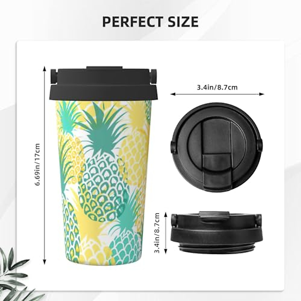 WANGXUEE Tropical Pineapple Print 500ml Stainless Steel Travel Tumbler Double Wall Vacuum Insulated Coffee Mug