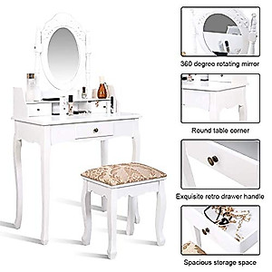 Giantex Vanity Set Makeup Dressing Table with Mirror, White Vanity Tables for Bedroom Bathroom Large Dress Table Vanity Desk with Padded Bench Chair, Vanities with Stool