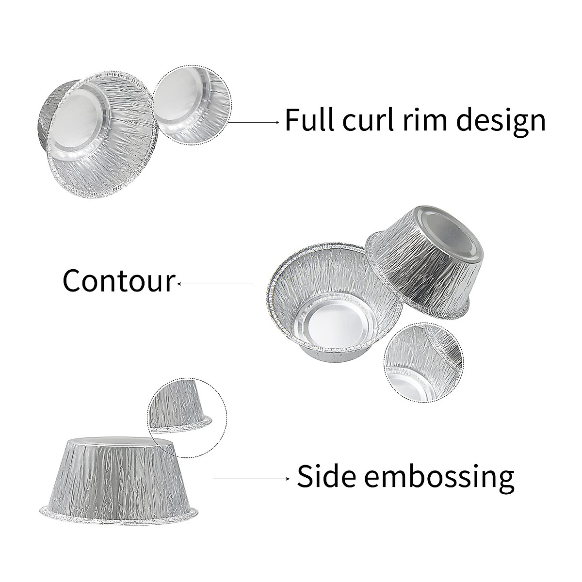 Aluminum Foil Baking Cups, Mateebake 4 Oz Disposable Ramekin Aluminum Cupcake liners, Silver Foil Baking Cups Muffin Liners for Cupcake, Baking, Egg Tart, Pudding, Creme Brulee (150 Pcs)