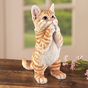 Garden Cat Statue Decorative Outdoor Figurine, Fairy Art Yard Décor Statue for Patio Lawn, Home Office Ornaments Housewarming Gifts (Orange)