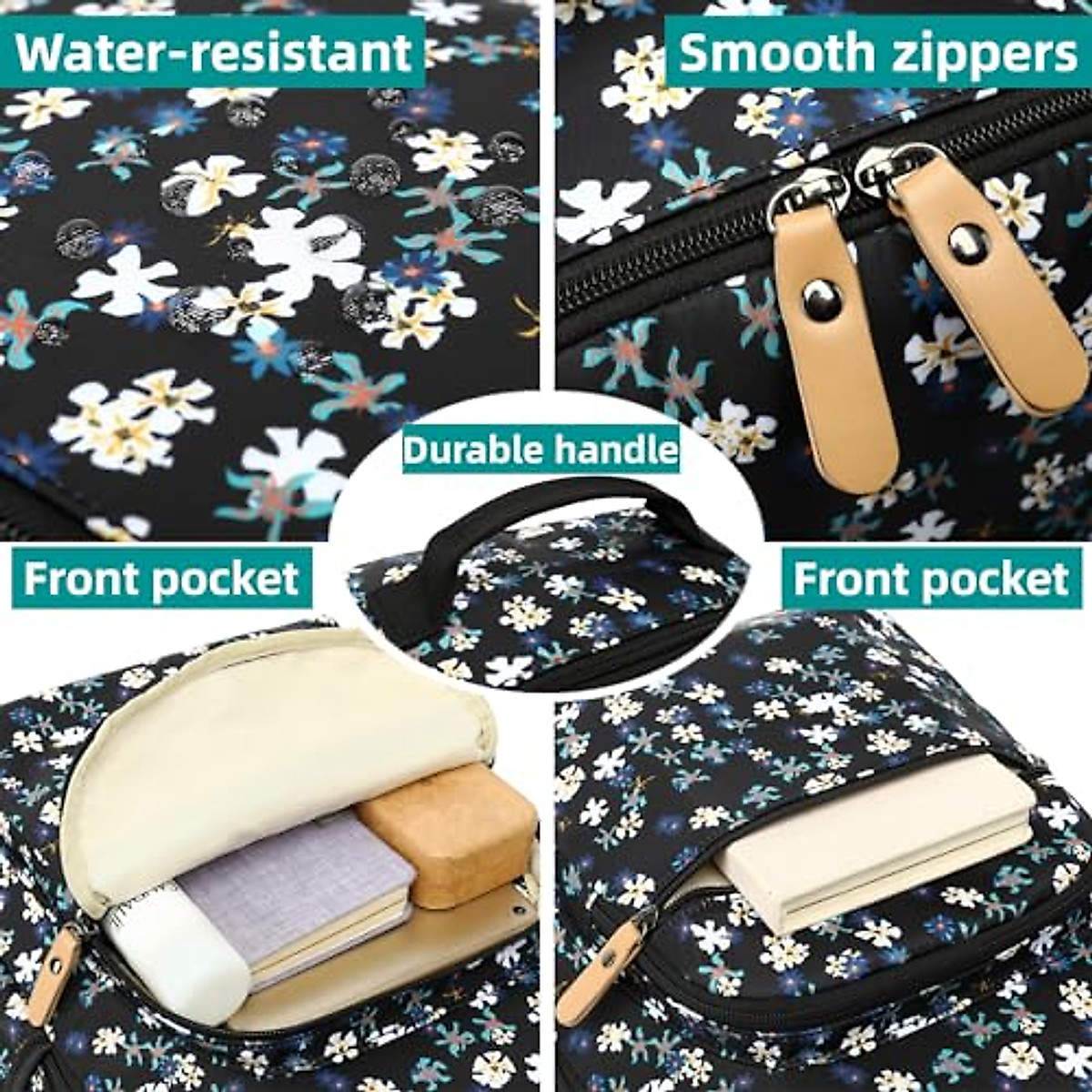 Leaper Water-resistant Floral Laptop Backpack Travel Bag Bookbags Satchel (White-Sunflower)