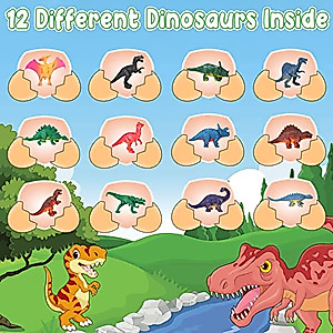 Dinosaur Toys, 12 Pack Dino Eggs Dig Kit, Easter Eggs Excavation Science Fossil Archaeology Educational Experiments Kits for Kids, Easter Basket Stocking Stuffers, STEM Toys Party Gift Surprise Eggs