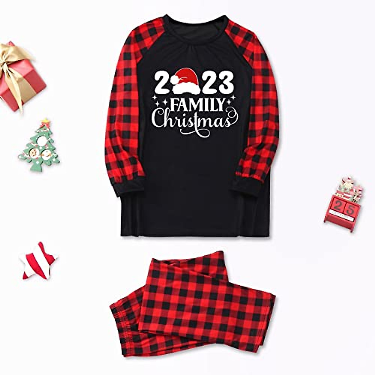 CHEEKEY Family Matching Christmas Pajamas Red Buffalo Plaid Xmas Holiday Sleepwear Jammies Clothes Long Sleeve PJs Set (Family Christmas 2023 - Black, Women/M)