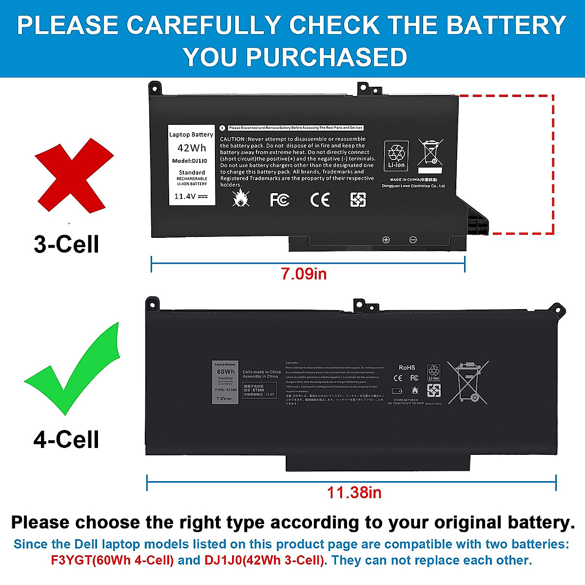 Futurebatt F3YGT Laptop Battery for Dell Latitude 7480 7390 7280 7290 7380 7490 E7280 E7480 E7490 12 7000 13 7000 14 7000 Series F3YGT 2X39G DM3WC 0DM3WC