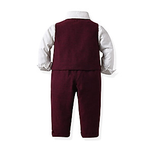 Toddler Kids Suits Baby Boys Dress Outfits 5Pcs Shirt & Suspender Pants & Vest Set with Necktie, 2-8 Years