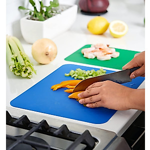 4pc Cutting Boards Flexible Plastic Color Coded Mats Food Icons Meat Vegetable Fish Chicken Chopping Small Busy Kitchen Countertops Catering Thanksgiving Picnic Dinner Party 9.75’’ x 11.75’’