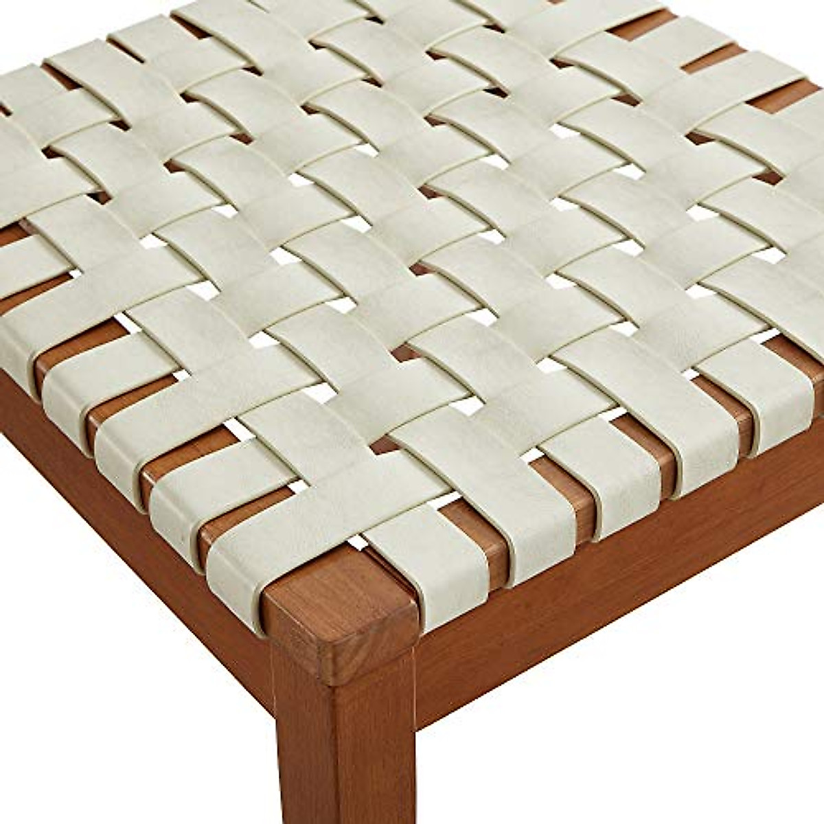 Amazon Brand - Rivet Faux Leather Woven Dining Chair with Wood Frame, Set of 2, 22"D x 18"W x 36"H, Light Beige