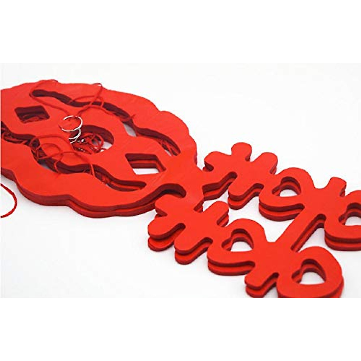 Dmeiling Chinese Traditional Wedding Decoration Supplies Red Hi Word Pull Flowers, Big Red Oil Plastic Paper 3 Meters Pull Hi, Wedding Festive Wedding Room Decoration Essential Supplies（2pcs）