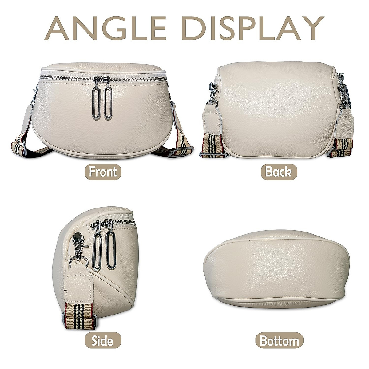 ZOSIVEB Genuine Leather Women's Crossbody Shoulder Sling Bags/Satchel Bag/Cowhide Saddle Bag/Chest Bag/Shoulder Messenger Bag (White)