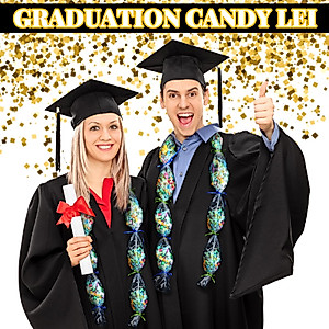 Jexine 118 Feet Graduation Candy Lei Making Kit Hawaiian Candy Lei Kit Includes 30 Pcs Candy Lei Bags 750 Feet Ribbon 24 Pcs Hibiscus Cards for Graduation Party Gift Lei Kit(Clear,Brief)