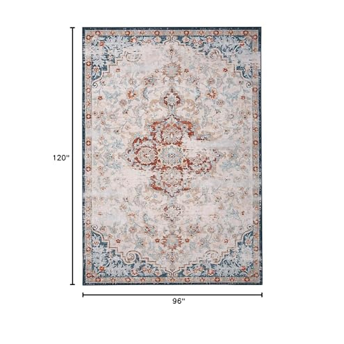 COZYLOOM Area Rug 8x10 Boho Tribal Area Rug Vintage Medallion Rug Large Washable Rug Distressed Oriental Non-Slip Print Floor Carpet for Living Room Bedroom Home Office Foldable Beige