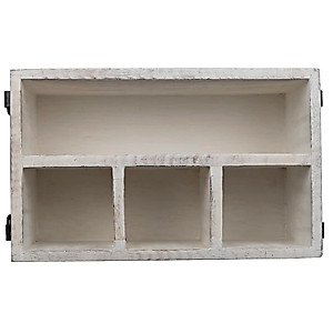 GoCraft 4 Compartment Flatware Caddy, Cutlery Holder, Silverware Condiment Organizer with Napkin Holder for Kitchen, Dining, Picnics, White Washed Mango Wood Caddy with Metal Handles