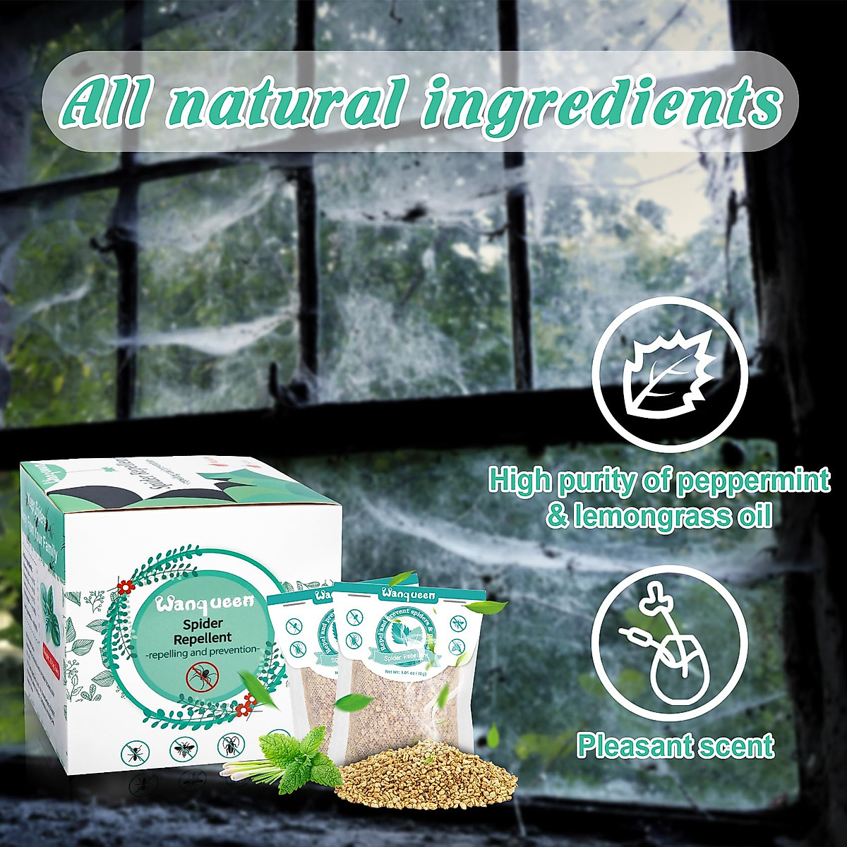 8 Pack Spider Repellent Pouches for House Indoor, Spider Deterrent Peppermint Oil and Lemongrass Formula Spider Repellent Bags, No-Toxic Stay Away Spider