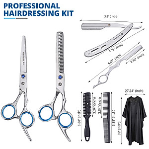 Marhaba AS Hair Cutting Scissors Kit - Professional 10 Piece Barber Scissors Set with Hair Scissors Thinning Shears for Hair Cutting, Stainless Steel Barber Scissors with Cape and Feather Razor
