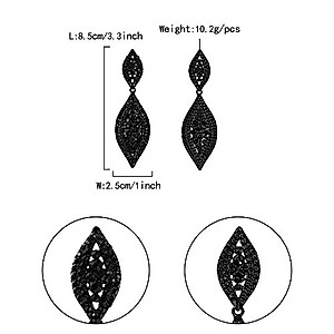 Flyonce Women's Rhinestone Crystal Wedding Bridal 2 Leaf Drop Dangle Chandelier Earrings Deep Black