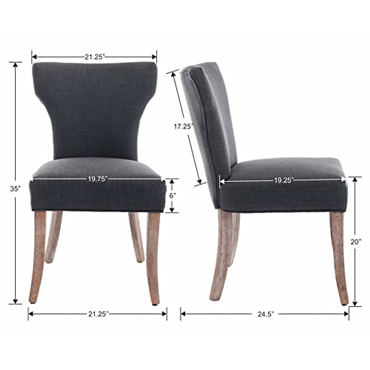 RIVOVA Linen Dining Chairs Set of 4, Modern Dining Chair with Wood Legs Upholstered Kitchen Dining Chairs, Charcoal