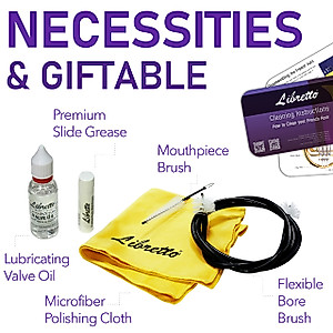 Libretto French Horn ALL-INCLUSIVE Cleaning & Care Kit with Instructions: Valve Oil + Slide Grease + Cleaning Cloth + Mouthpiece & Bore Brushes, Giftable Handy Case. Clean & Extend Life of your Horn