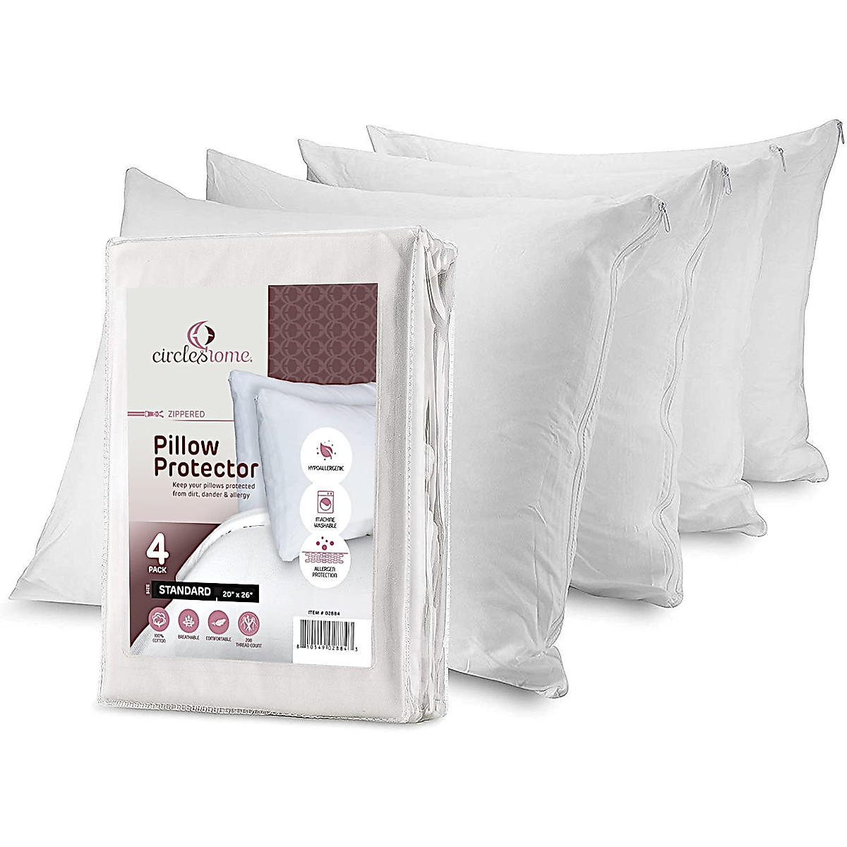 Pillow Protectors 4 Pack Standard Zippered - 100% Cotton Breathable Pillow Covers - Protects Pillows from Dirt, Dust and Debris (Standard - Set of 4 - 20x26)