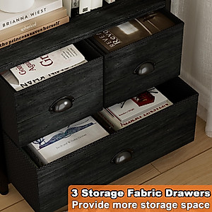 Furnulem Bookshelf with 3 Fabric Drawers and 4-Tier Shelves, 59" Tall Bookcase Storage Rack, Freestanding Shelf Organizer Unit for Office,Living Room,Kitchen,Bedroom(Black Oak)