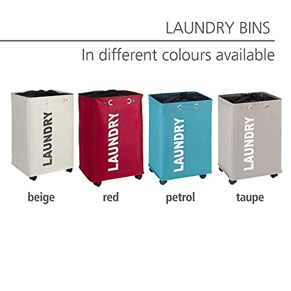 WENKO Quadro Laundry Basket with Wheels, Rolling Laundry Bin with Lid, Slim Laundry Hamper, Laundry Sorter, Clothes Storage, Grey, 15.7 x 23.6 x 13 inch