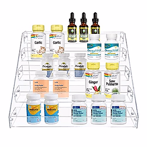 PMMASTO Tiered Spice Rack, Seasoning Organizer, Clear Acrylic Vertical Shelves Can Organizer for Countertop, Cabinet, Pantry, Kitchen Organization & Storage - 5 Tier