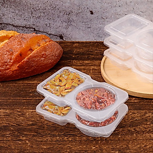 NQEUEPN 20pcs Double Condiment Containers, Square & Round Condiment Containers with Lids 2 Compartment Snack Containers Double Sauce Containers for Camping Travel, Easy to Clean