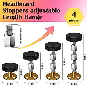 CACASO 4PCS Headboard Stoppers for Wall,Adjustable Threaded Bed Frame Anti-Shake Tool,Prevent Loosening Anti-Shake Bedside Fixer,Telescopic Support Stabilizer Headboard Stabilizer for Bed,Room Wall