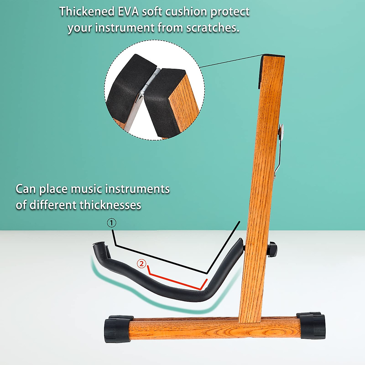 VANPHY Adjustable Beech Wood Guitar Stand Folding Electric Acoustic Guitar Stand Floor Bass Stand Wooden with Padded Classical bass Stand A-Frame Ukulele