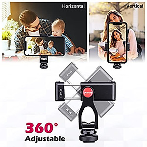 ULANZI Metal Phone Tripod Mount ST-10, Universal 360° Smartphone Adapter with 2 Cold Shoe Mount, Adjustable Cell Phone Clamp Stand Holder, Compatible with iPhone, Samsung Galaxy and All Phones