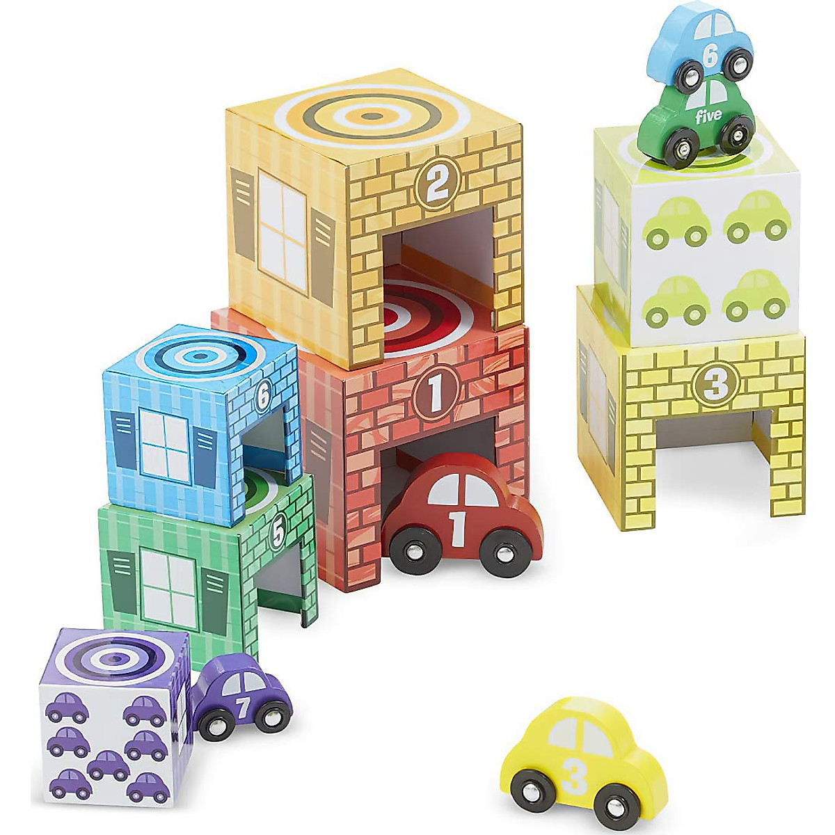 Nesting & Sorting Garages & Cars: Activity Kit Bundle with 1 Me l i ssa & Doug Rainbow Scratch Art Mini-Pad (02435 - R)