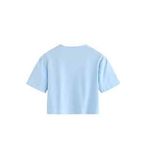 SweatyRocks Women's Graphic Print Crop Top Summer Short Sleeve Casual T Shirts Blue S