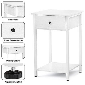 Ecoprsio Nightstand White End Table Side Table with Drawer and Storage Shelf Wood Night Stand Modern Bedside Table for Bedroom, Living Room, Sofa Couch, Hall, Easy Assembly, White