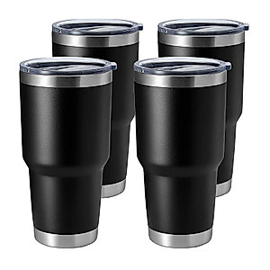 HASLE OUTFITTERS 30oz Stainless Steel Tumbler, Double Wall Vacuum Insulated Travel Mug Tumbler, Durable Insulated Coffee Mug, Gift Box Set (Black, 4)