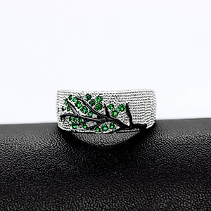 Uloveido Ladies Full CZ Black Branch Gree Tree Leaf Wedding Band Ring,Lab Created Diamond Anniversary Rings for Women Y524 (Size 8)