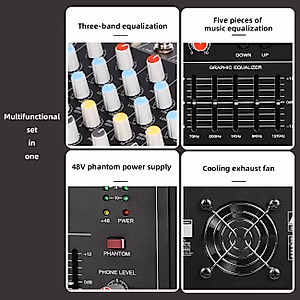 Professional 6 Channel Bluetooth USB Audio Mixer Mixing Console with 2 Handheld Wireless Microphone for Home Studio Recording DJ Network Live Karaoke - Depusheng GM6X