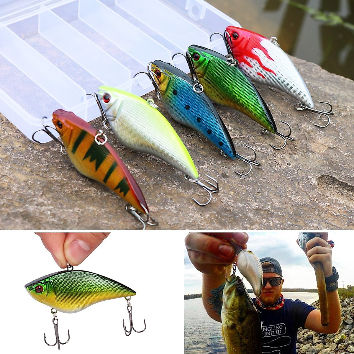 Sougayilang Fishing Lures Large Hard Bait Minnow VIB Lure with Treble Hook Life-like Swimbait Fishing Bait Popper Crankbait Vibe Sinking Lure for Bass Trout Walleye Redfish