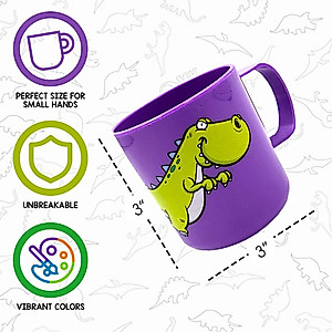 ArtCreativity Dinosaur Mugs for Kids, Set of 4, 3-Inch Plastic Cups in Assorted Colors & Designs, Ideal for Dinosaur Party Favors, Gifts,Photo Booth Props, Table Decorations for Themed Parties
