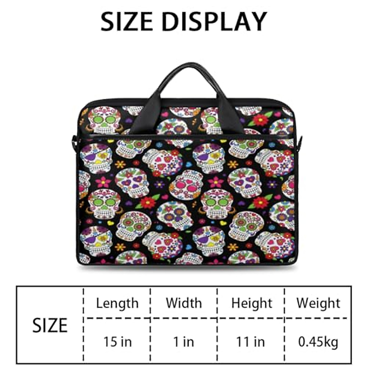 Sugar Skulls Laptop Computer Bag Waterproof Shoulder Messenger Bag 13-15 inch Durable Laptop Tote Bag with Shoulder Strap Handle Lightweight Crossbody Briefcase
