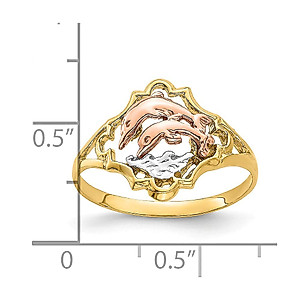 Solid 14k Yellow and Rose Gold Double Dolphin Ring Band Size 8
