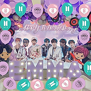 BTS Bangtan Boys Happy Birthday Backdrop Cartoon BTS Banner Poster for Bangtan Boys Fans Girls BTS Theme Party Decorations Kpop Bangtan Boys Birthday Supplies Background Studio Shoot Photo Props Booth