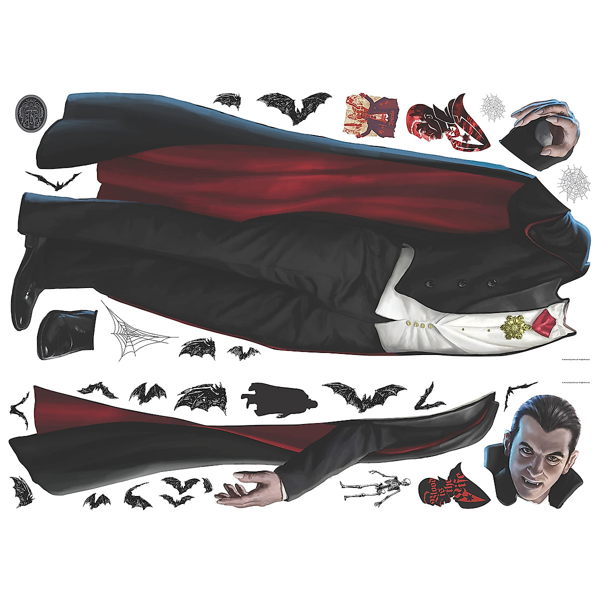 Universal Pictures RMK5211GM Classic Monsters Dracula Peel and Stick Wall Decals, Black, White