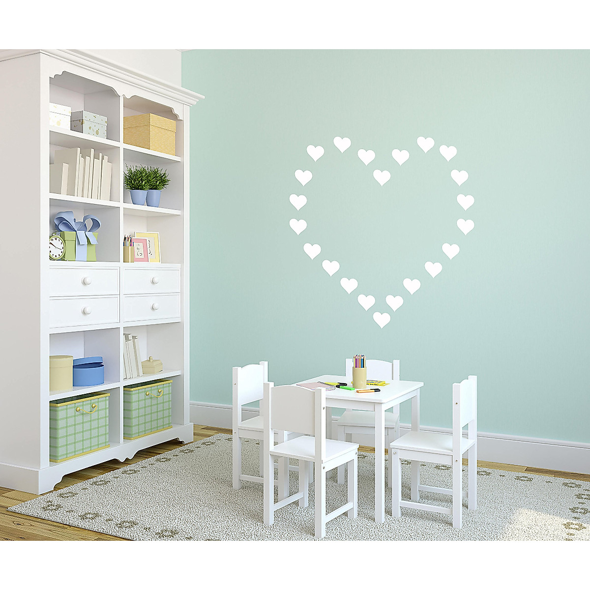 Set of 96 Pieces 2" Heart Wall Decor Sticker DIY Children's Wall Decor Decals Removable Vinyl Kids Room Baby Boys Grils Bedroom Wall Sticker YYU-19 (White)