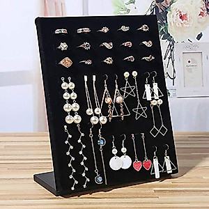 Homeanda Black Velvet L-Shaped 50 Slots Ring Earring Jewelry Display Tray Organizer Holder (L-Shaped 50 Slots-Black)